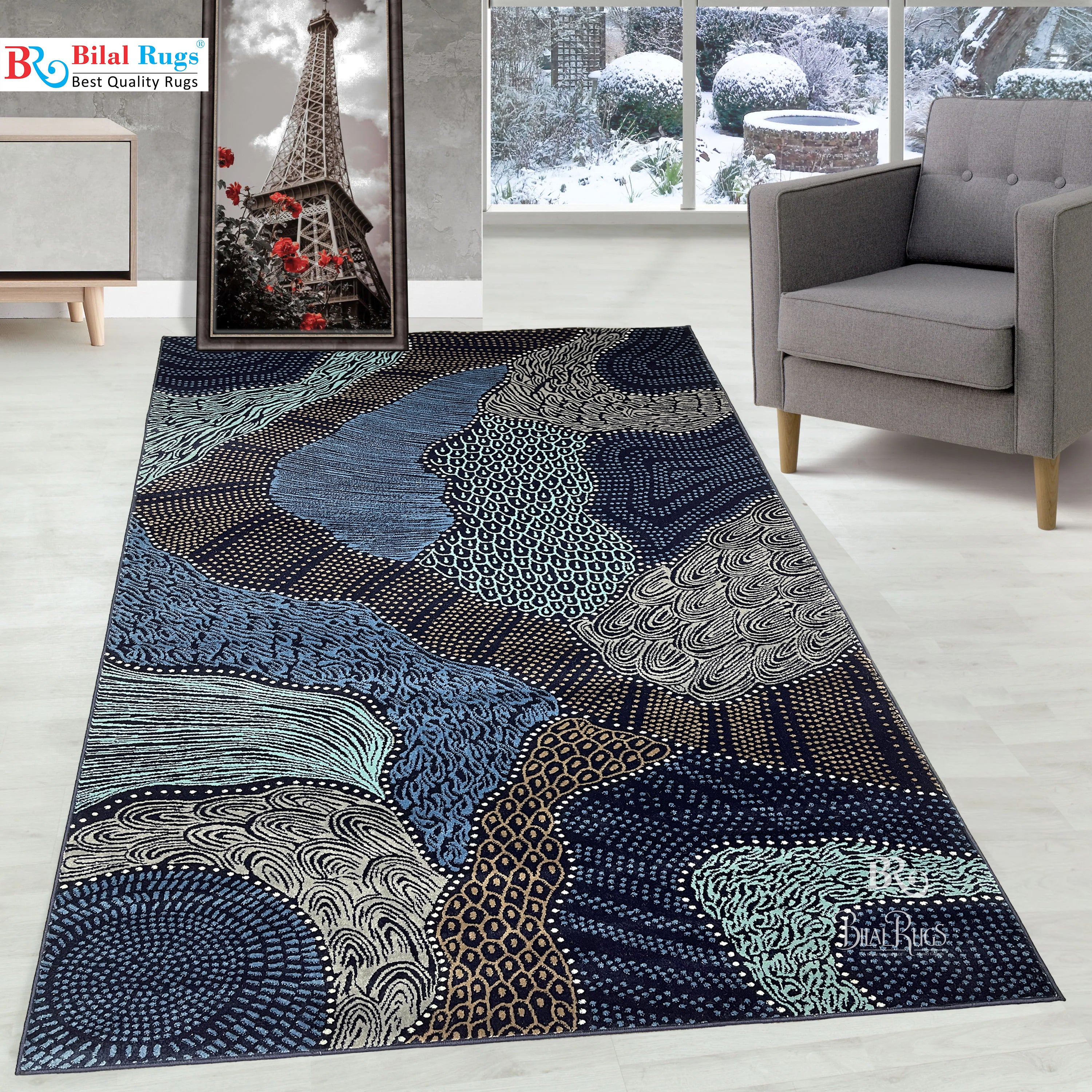 Modern polypropylene Rug,back woven(Article-125-Blue) Size : 6.6 ft wi ...