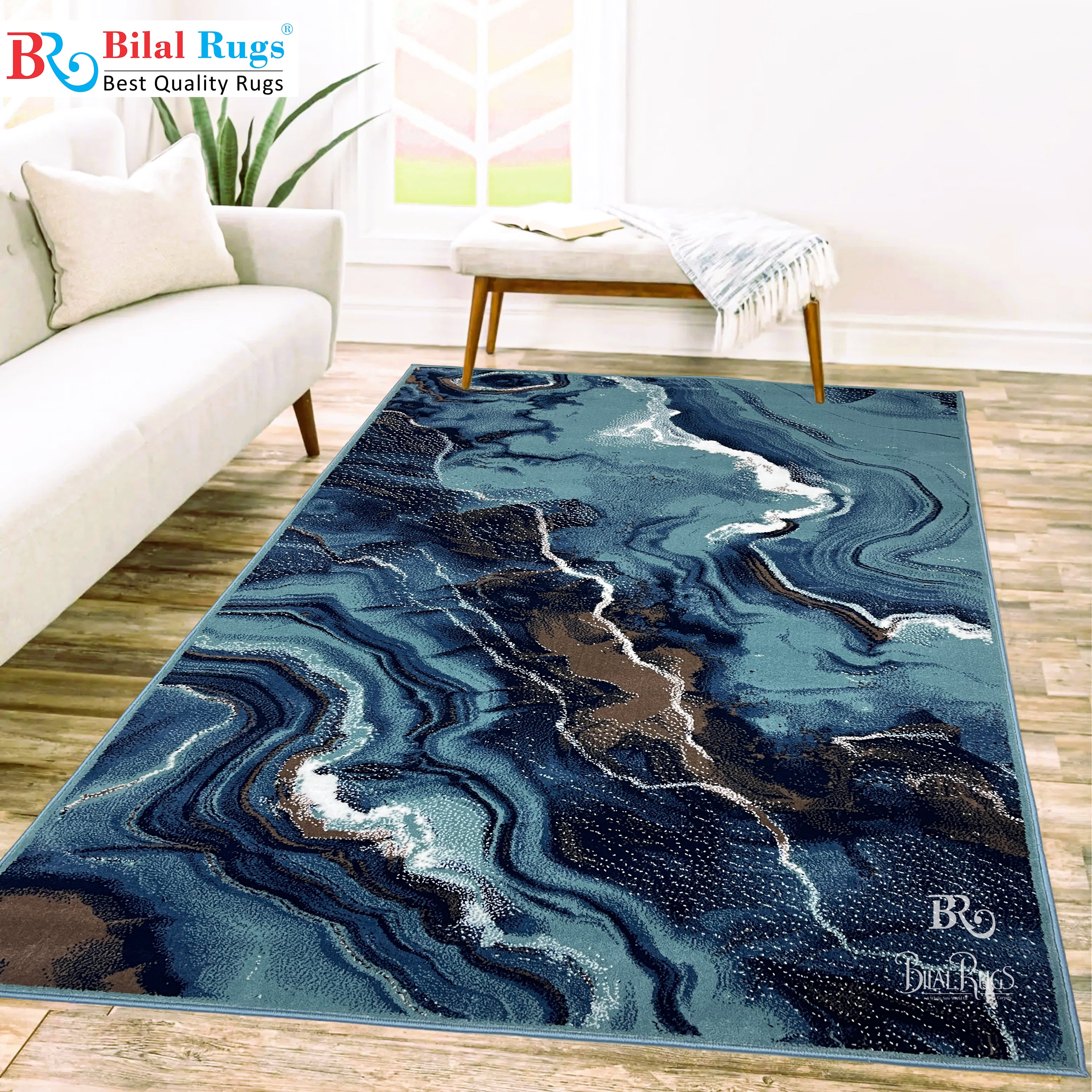 Modern polypropylene Rug,back woven(Article-6777-Feroze ) Size : 5ft w ...