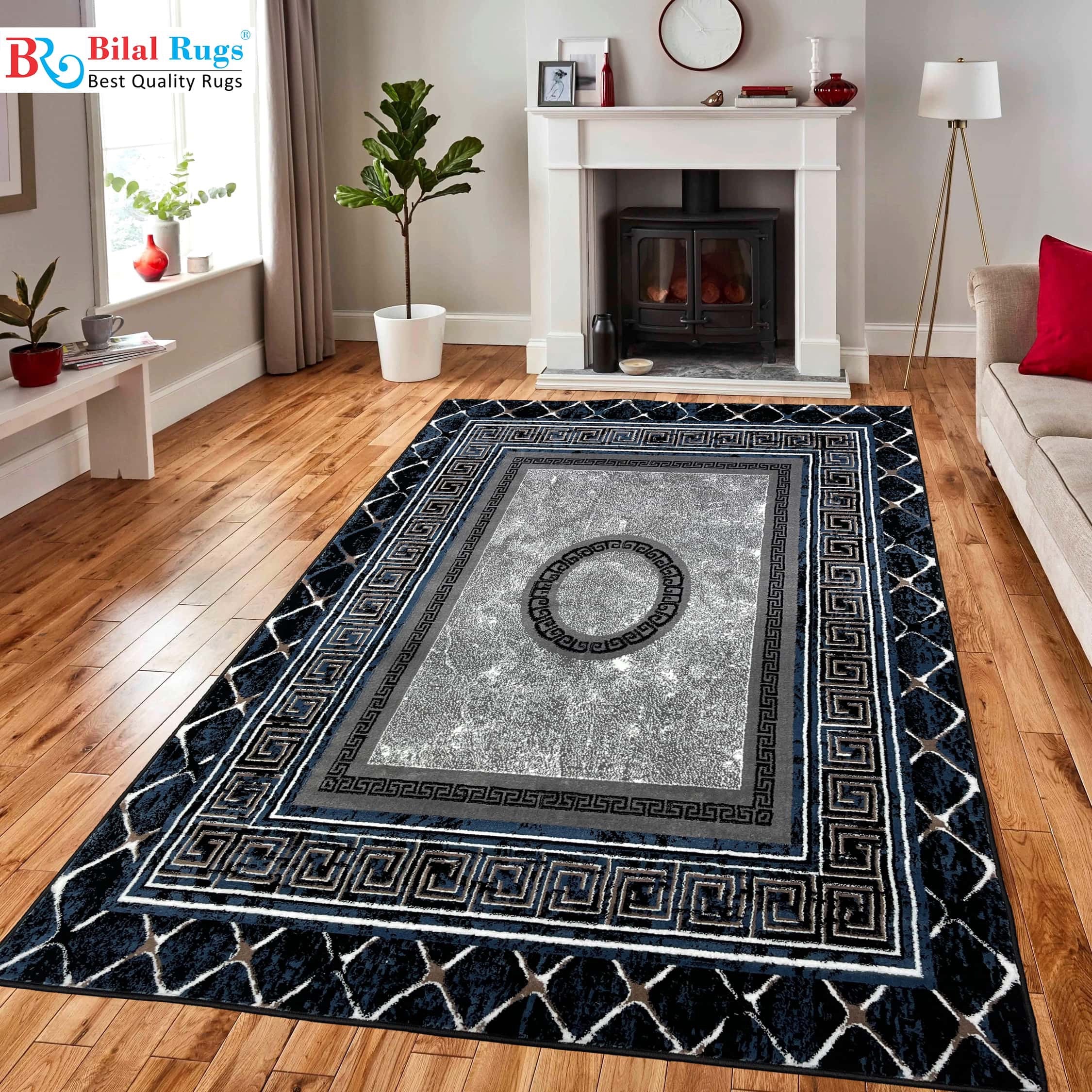 Versace polypropylene Rug,back woven(Article-75-Blue , Grey ) Size : 5 ...